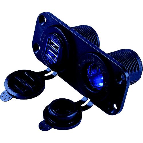 SEA DOG 426505 Double USB 12V to 24V Input & Power Socket Panel - Incl ...